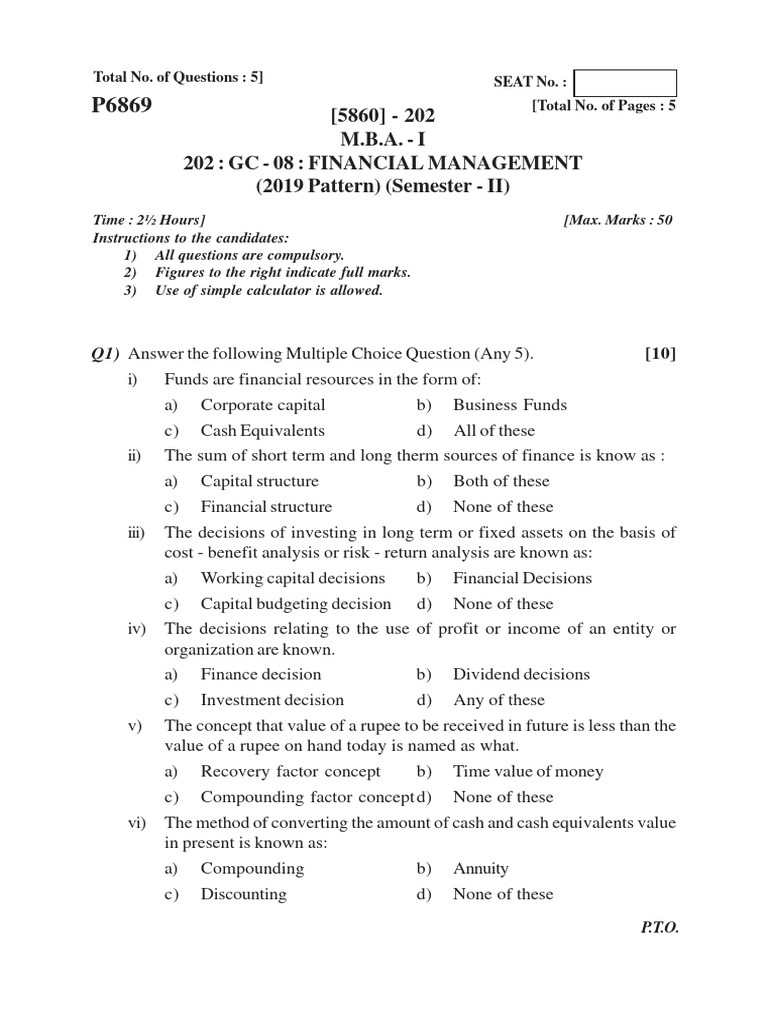 FM QP | PDF | Financial Capital | Equity (Finance)