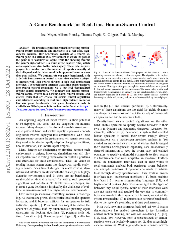 A Game Benchmark For Real-Time Human-Swarm Control | PDF | Robot | Robotics