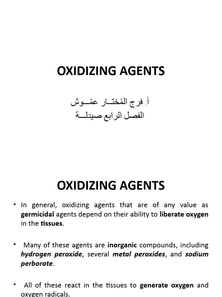 Medicinal Chemistry Oxidizing Agents | PDF | Hydrogen Peroxide | Iodine
