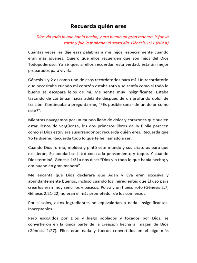 Recuerda Quién Eres | PDF | Víspera | Imagen de dios