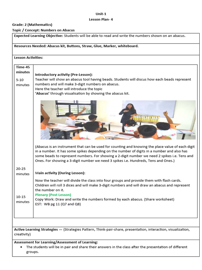 Day1 - Unit1 (LP4) - Numbers On Abacus | PDF