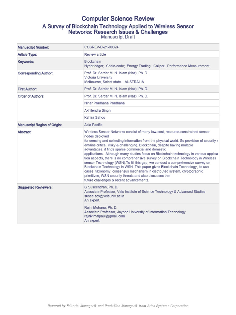 A Survey of Blockchain Technology Applied To Wireless Sensor | PDF | Wireless Sensor Network ...