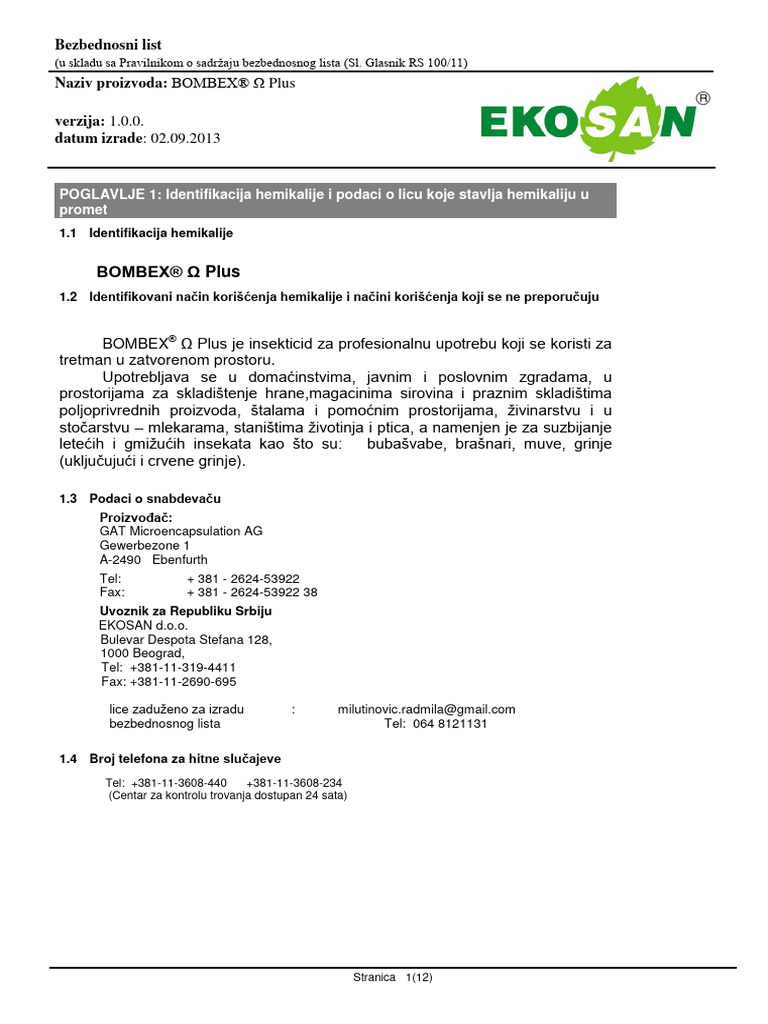 MSDS Bombex O | PDF