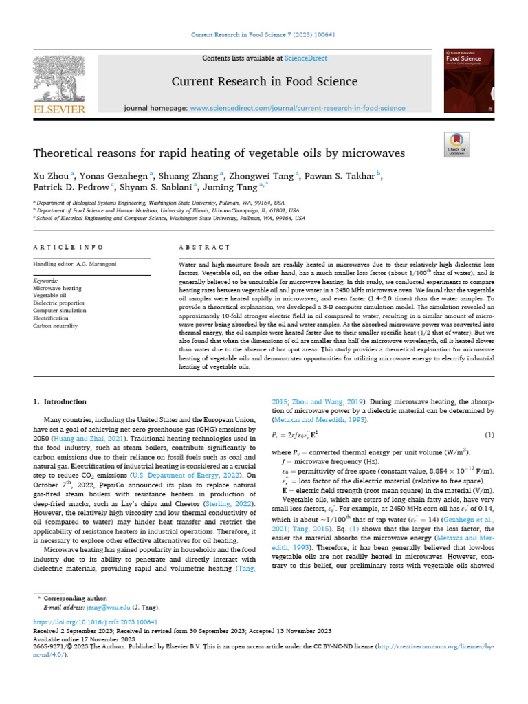 Theoretical Reasons For Rapid Heating of Vegetable Oils by Microwaves ...