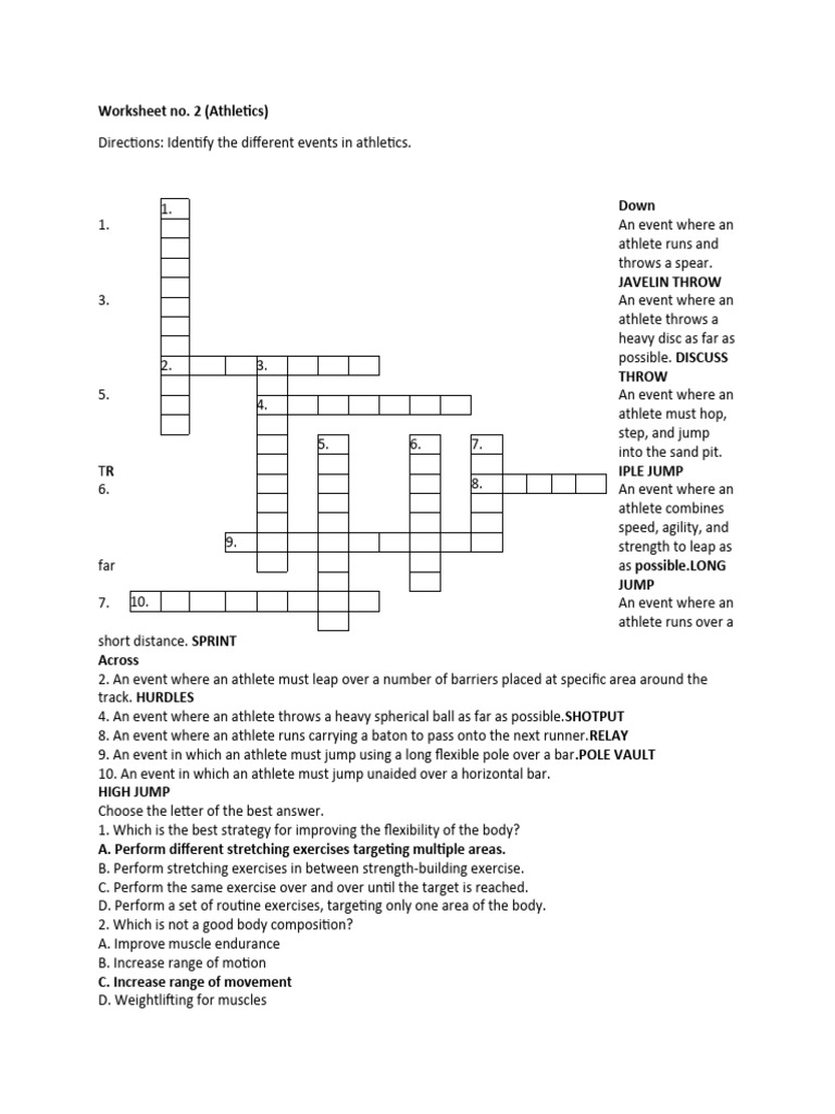 Worksheet in Athletics | PDF | Track And Field | Physical Fitness