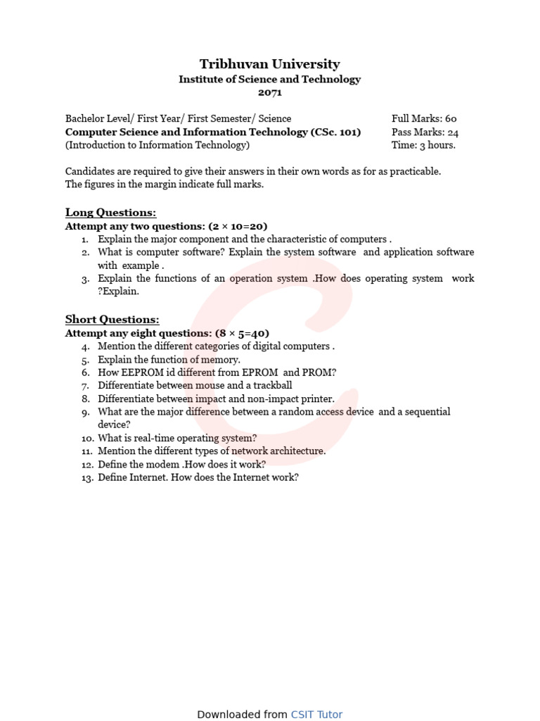 Introduction To Information Technology 2071 | PDF | Computers