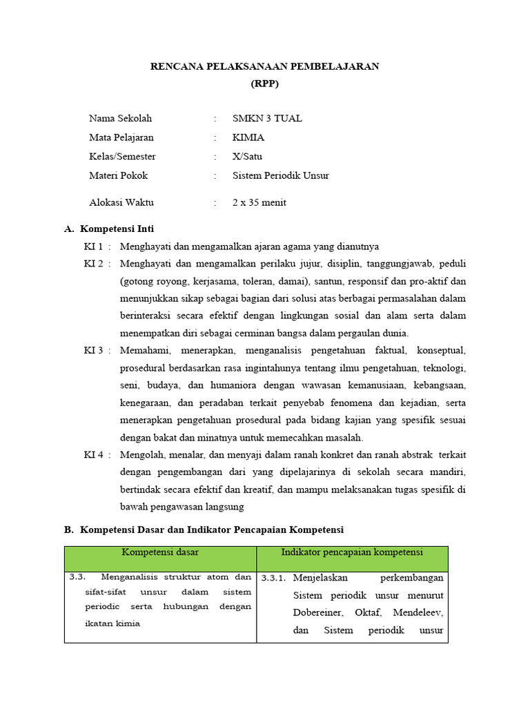 RPP Sistem Periodik Unsur | PDF | Karier & Perkembangan | Sains ...