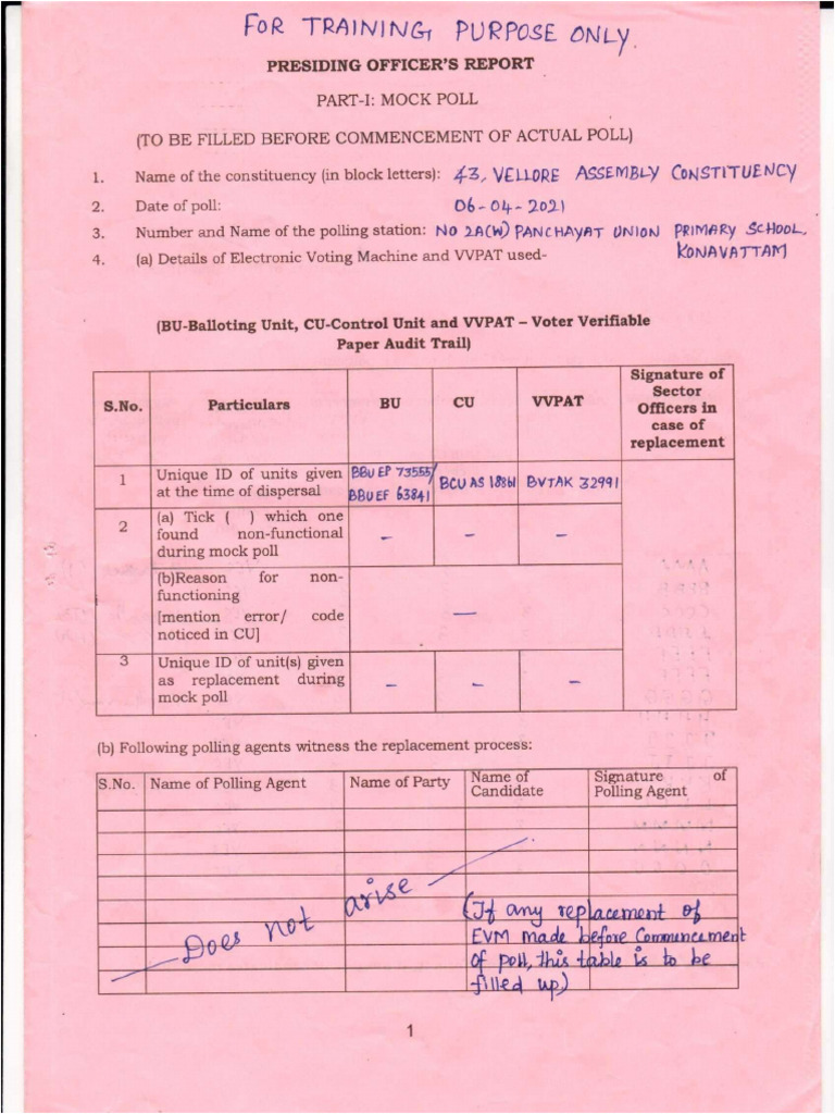 Elections - Pre-Filled Forms For Training Purpose | PDF