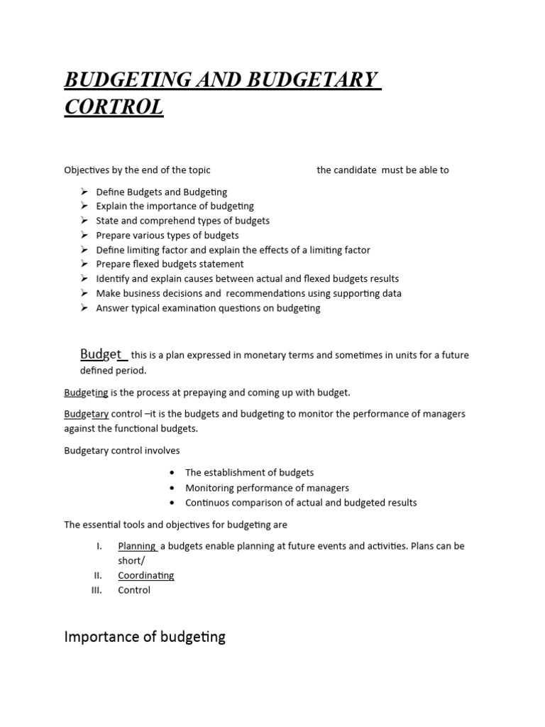 Budgeting and Budgetary Cortrol | PDF | Budget | Expense
