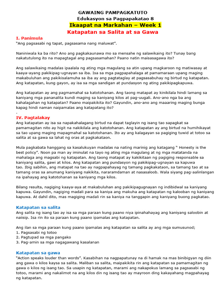 Esp 8 q4 Week 1 Module Las | PDF