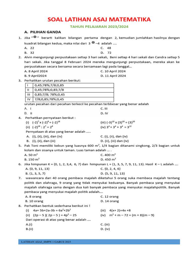 Soal Latihan Asaj | PDF | Metode & Bahan Ajar