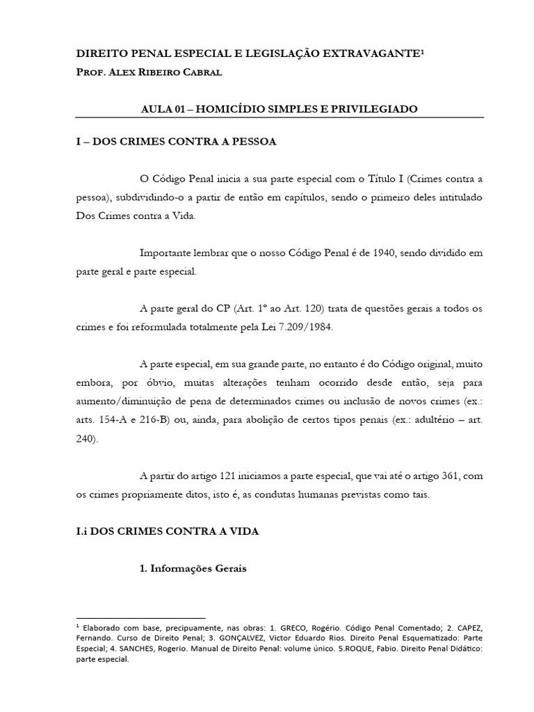 Aula 01 - Homicídio - Introdução Ao Tema - Homicídio Simples e ...