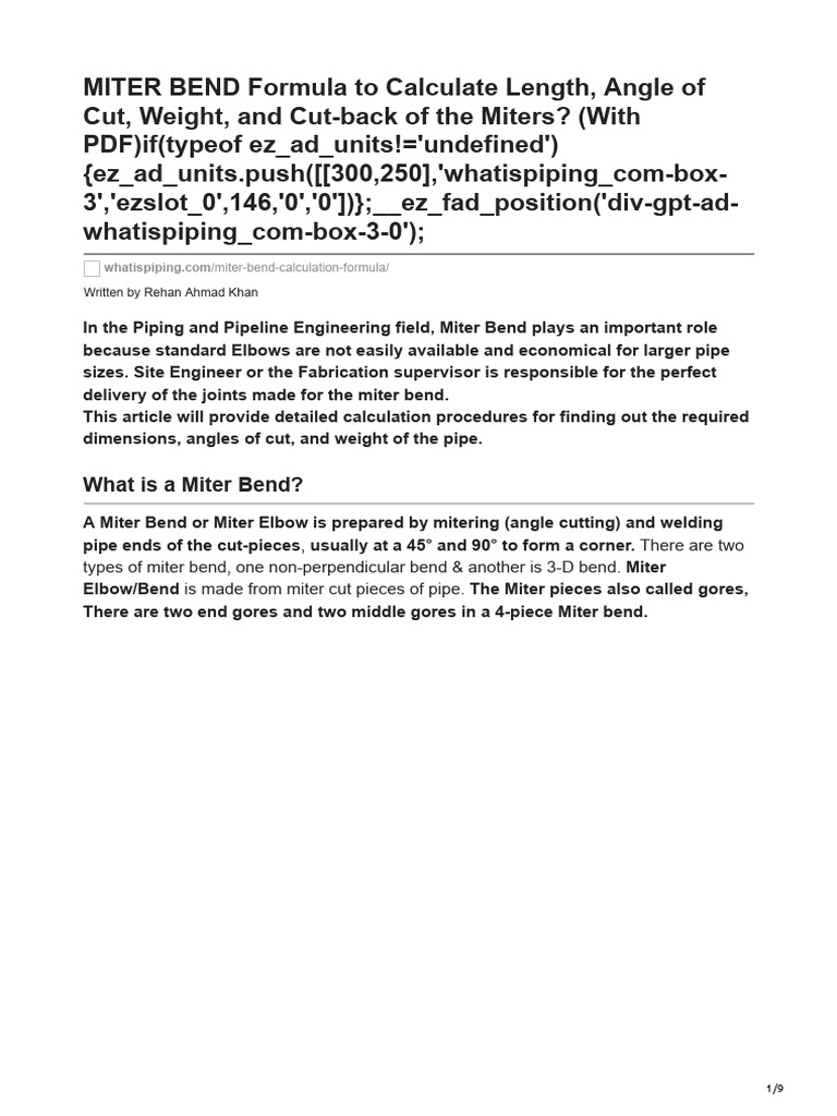Miter Bend Calculation and Formula Guide | PDF | Pipe (Fluid Conveyance ...