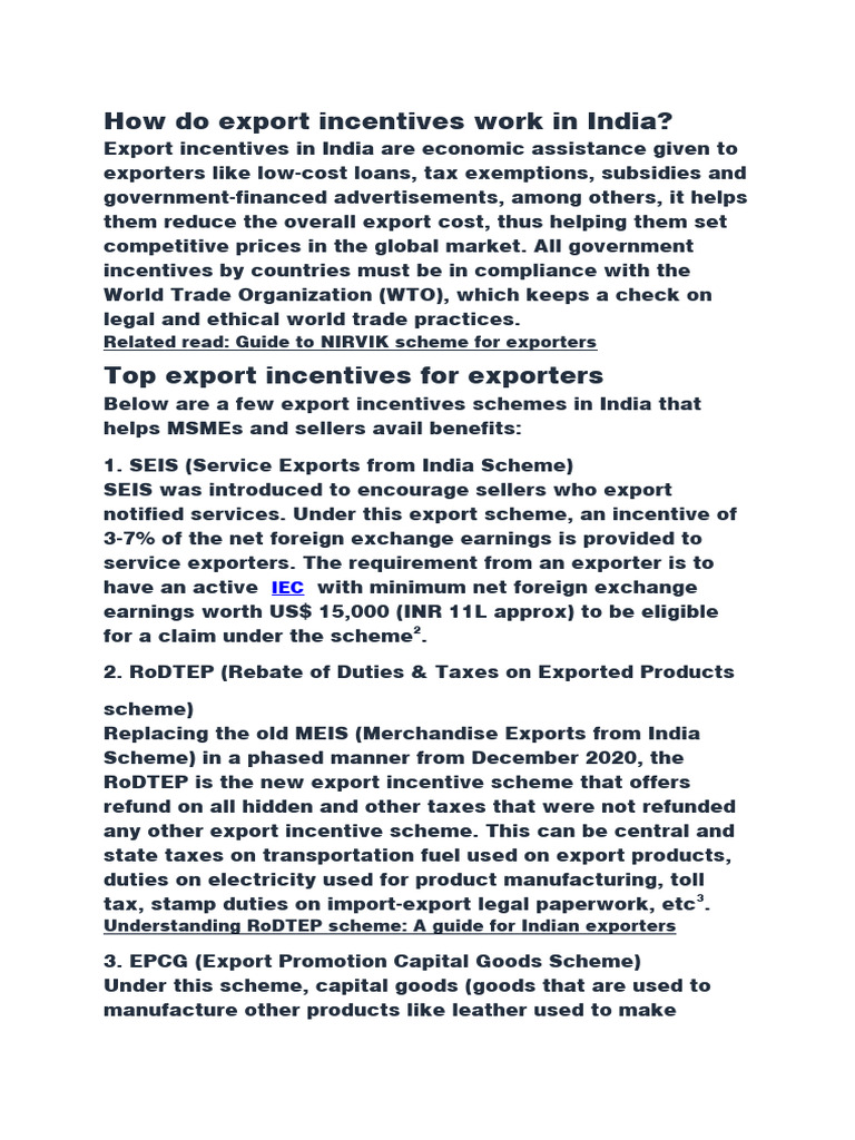 How Do Export Incentives Work in India | PDF | Exports | International ...
