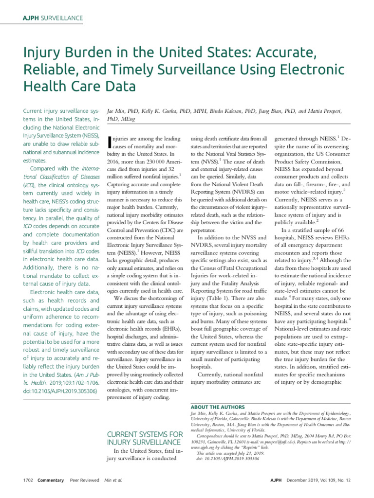 Injury Burden in The United States: Accurate, Reliable, and Timely ...