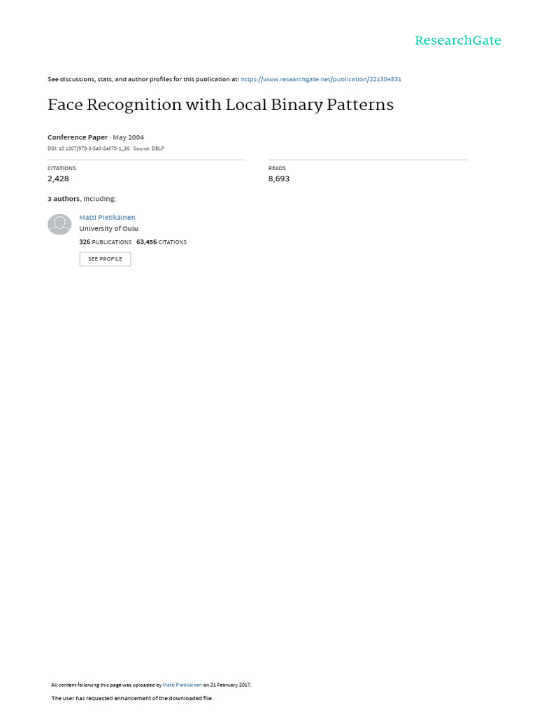 Face Recognition With Local Binary Patterns | PDF | Principal Component ... Face Recognition With Local Binary Patterns | PDF | Principal Component ...