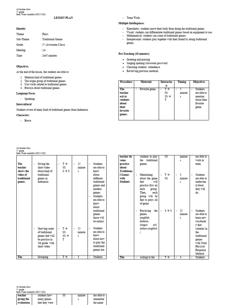 1 LESSON PLAN (Meeting 1) | PDF | Lesson Plan | Pedagogy