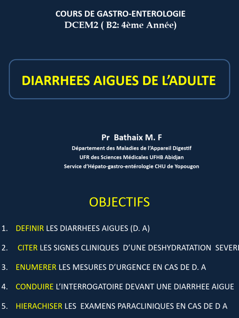 Diarrhées aigues chez l'adulte : définitions et urgences | PDF ...