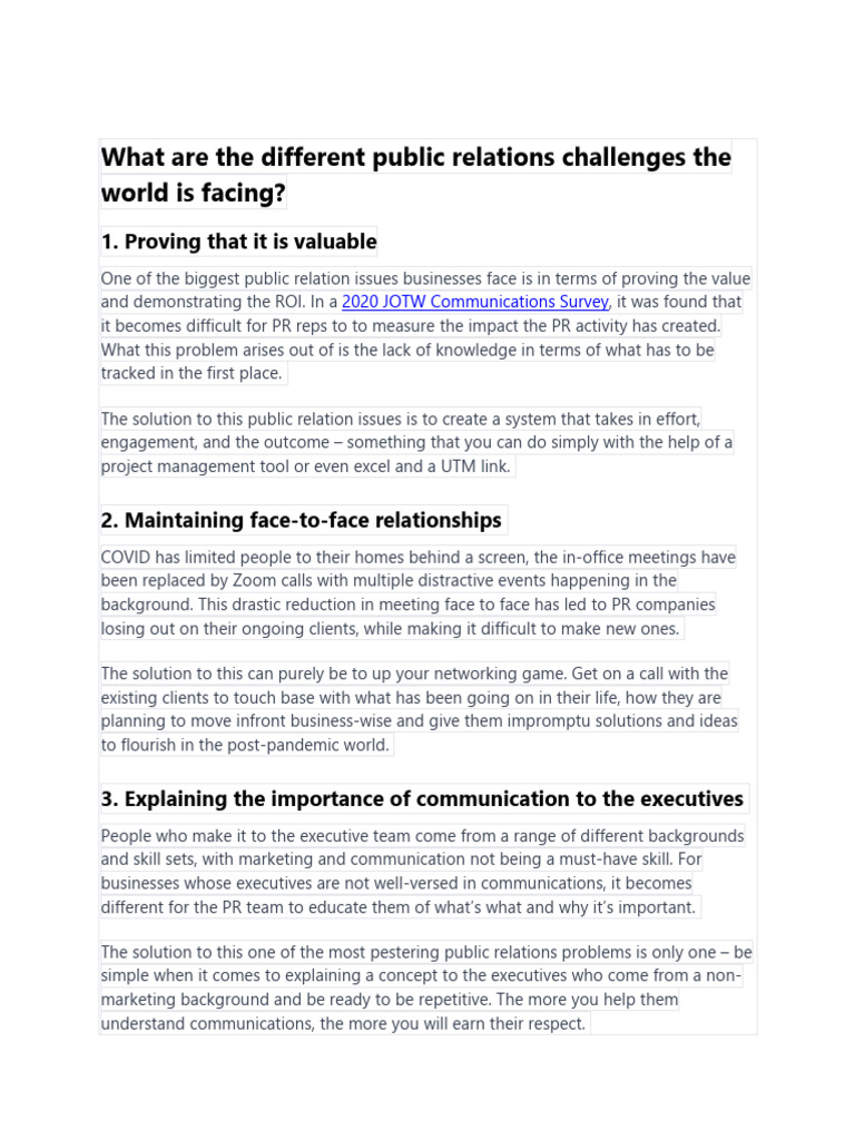 What Are The Different Public Relations Challenges The World Is Facing ...