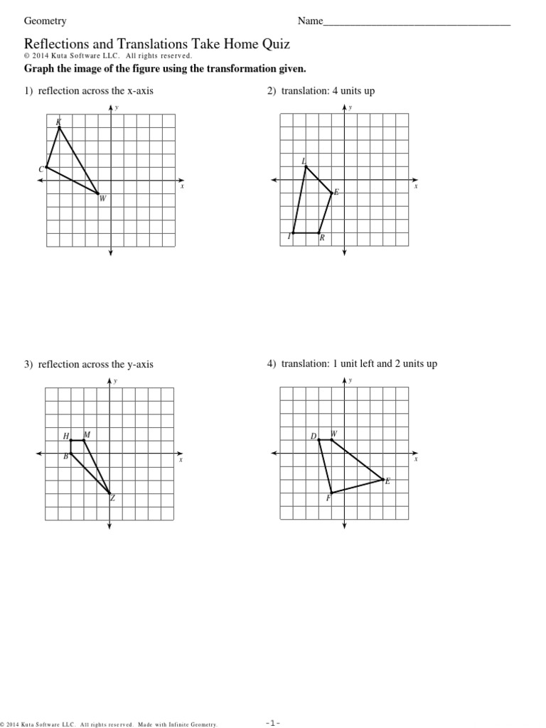Geometry Reflections And Translations Take Home Quiz Download Free Pdf Cartesian