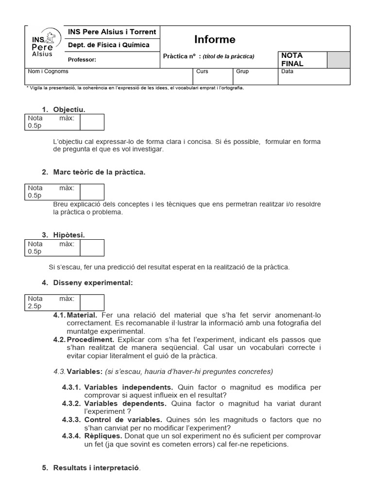 Informe - de - Practiques Ciències 2016 | PDF