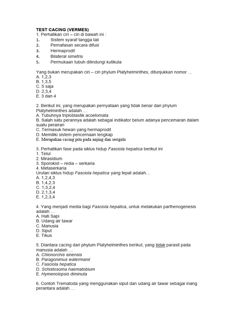 Latihan Soal Cacing | PDF