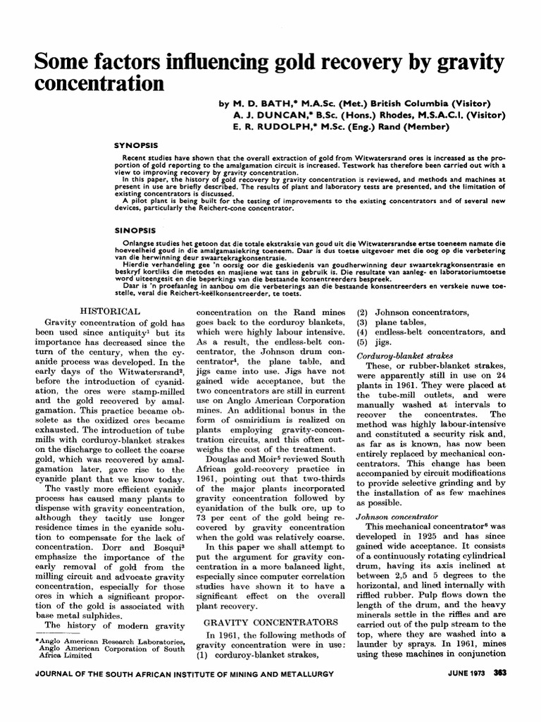 Gravity Concentration in Gold Recovery | PDF | Mill (Grinding) | Mining