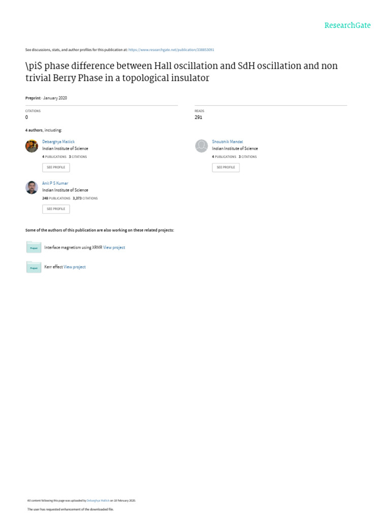 pi$ Phase Difference Between Hall Oscillation and SDH Oscillation and ...