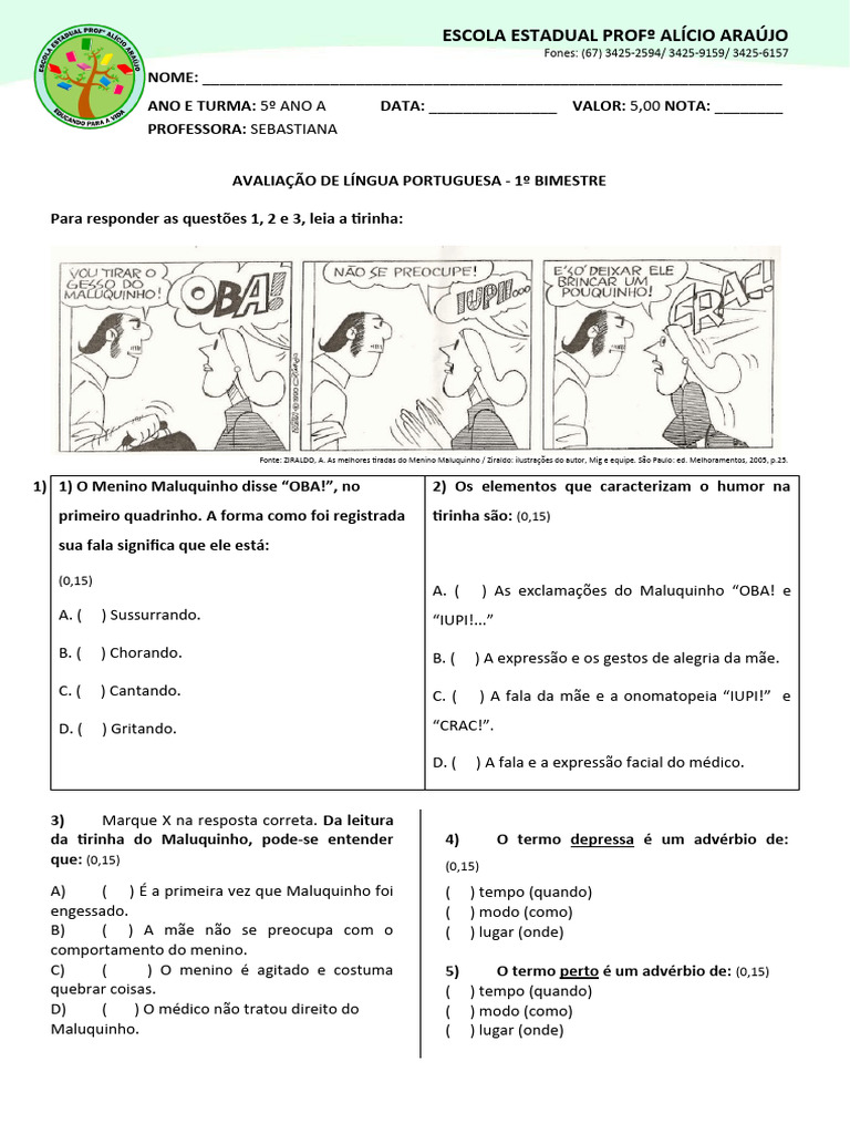 Prova de PORTUGUÊS 1º Bimestre EDITANDO | PDF | Famílias linguísticas | Idiomas