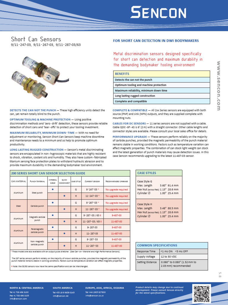 Sencon Short Can Sensors Pds Pdf Sensor Electrical Engineering