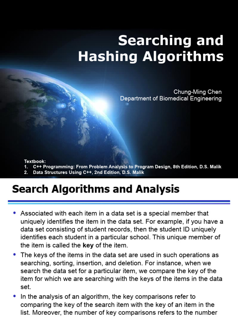Lecture 9 - 2024-Searching and Hashing Algorithms | PDF | Computing | Computer Science