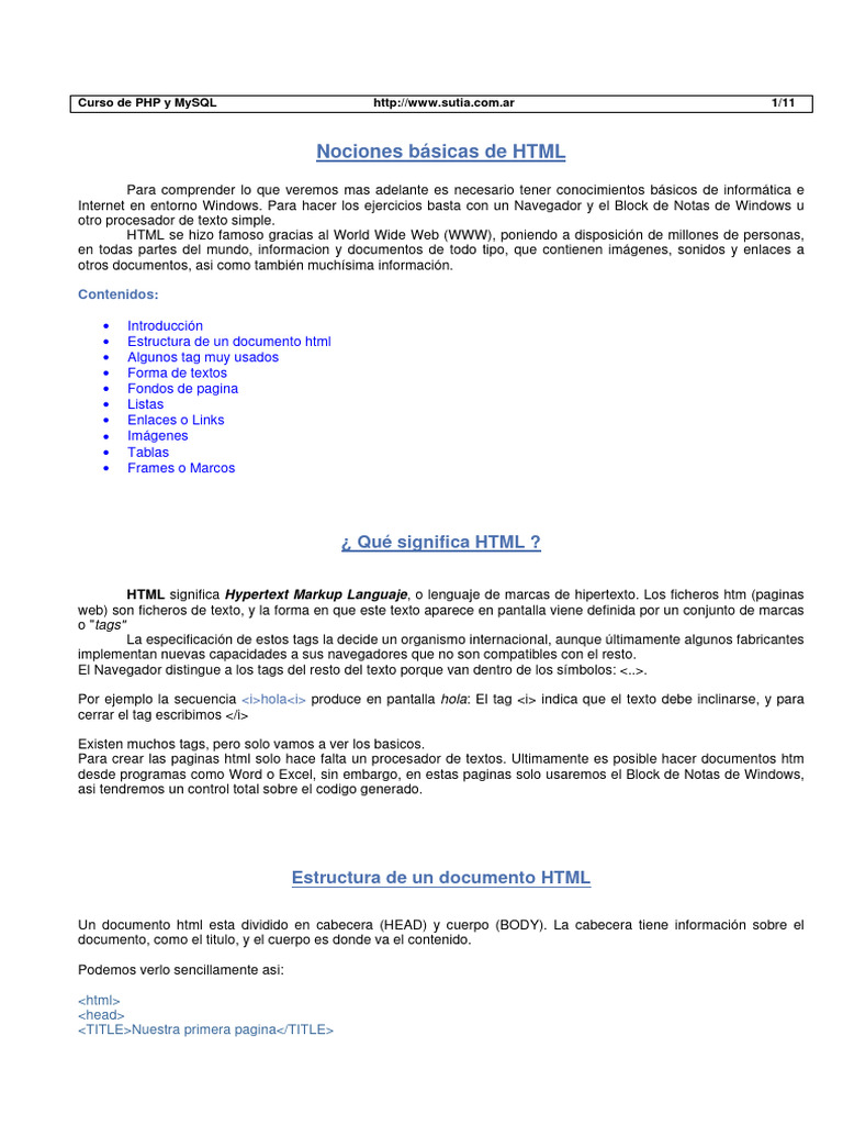 Nociones basicas de HTML | PDF | HTML | Red mundial