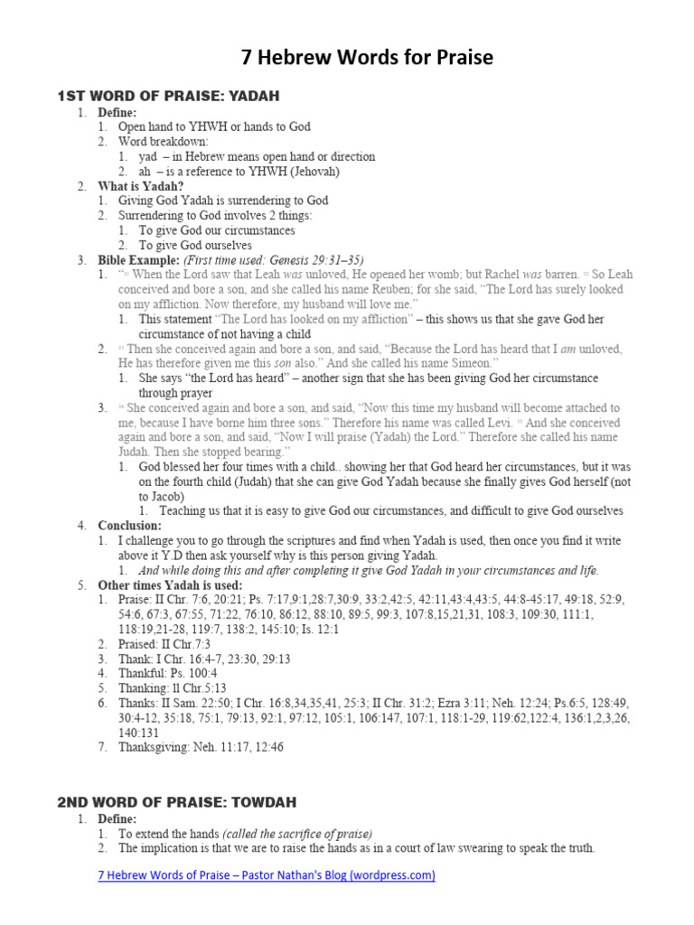 7 Hebrew Words For Praise | PDF | Leah | Hallel
