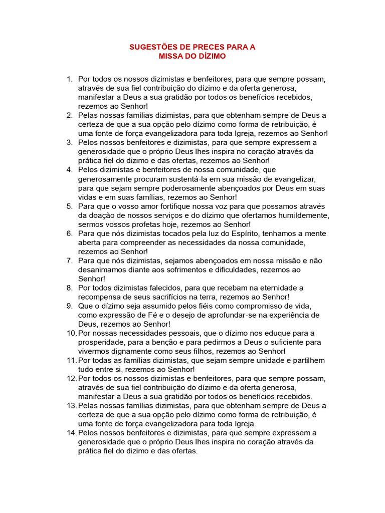 Sugestões de Preces para A | PDF | Dízimo | Deus