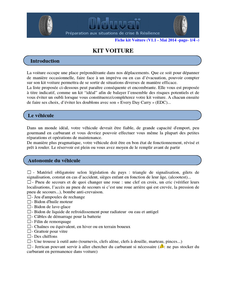 Kit Survivaliste pour Véhicule | PDF | Pneumatique (véhicule) | Véhicules