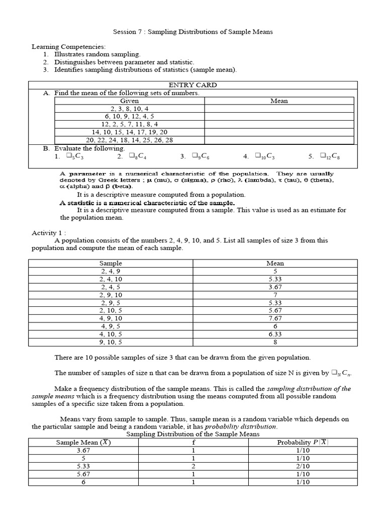 Sampling Distributions Guide | PDF | Mean | Sampling (Statistics)