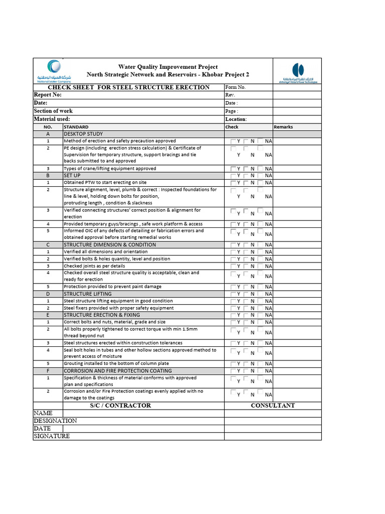 Checklist For Steel Structure Erection | PDF | Screw | Nut (Hardware)
