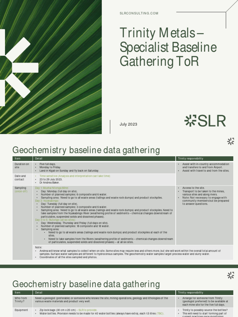 Trinity Metals Baseline Data Gathering Plan | PDF | Water | Geology