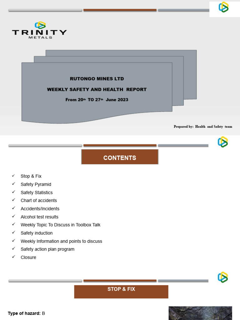 Rutongo Mines Weekly Safety Report | PDF | Occupational Safety And ...