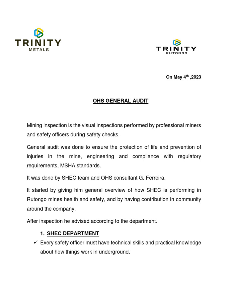 Ohs Audit | Download Free PDF | Safety | Occupational Safety And Health