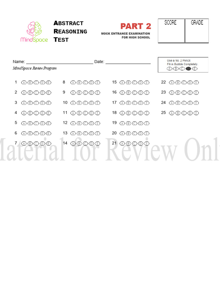 High School Mock Entrance Exam Part 2 | PDF