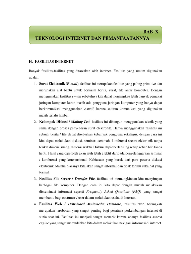 Bab X Teknologi Internet Dan Pemanfaatannya | PDF | Komputer