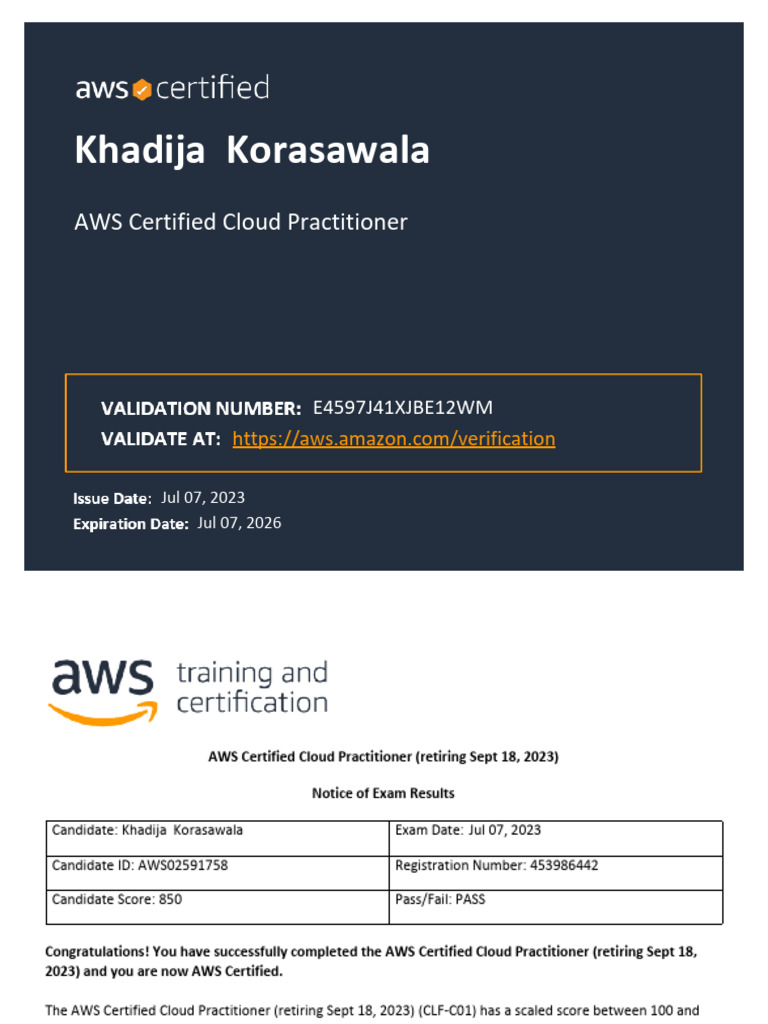 AWS Certified Cloud Practitioner Certificate - Khadija Korasawala ...