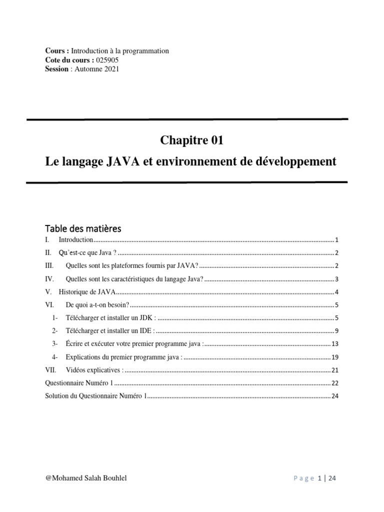 UA 1 - Chapitre 01 | PDF | Java (Langage de programmation) | Machine virtuelle Java