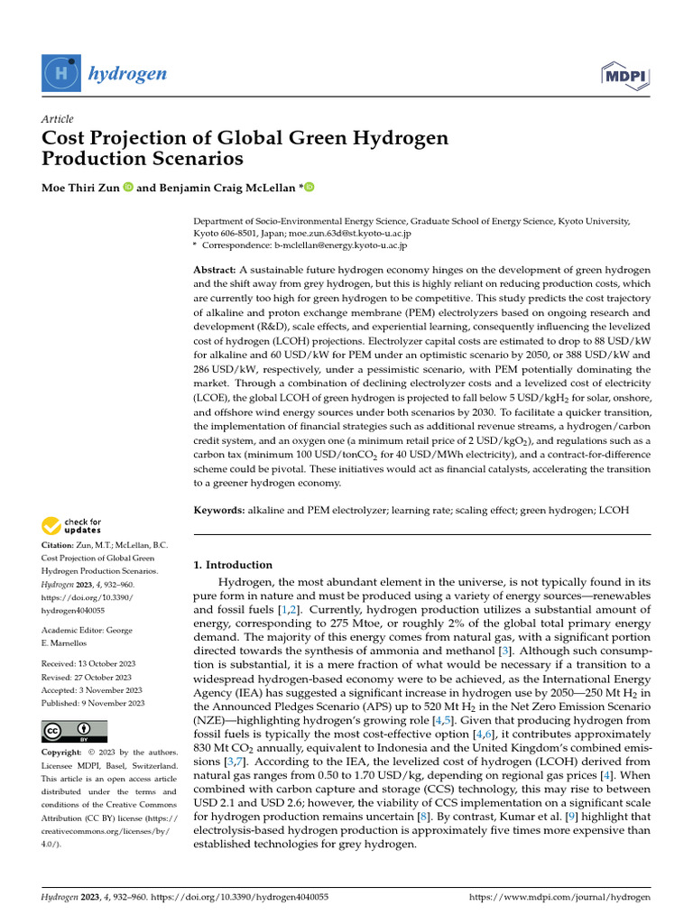 Cost Projection of Global Green Hydrogen | Download Free PDF | Hydrogen ...