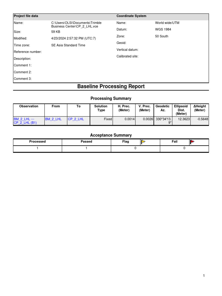 Baseline Processing Report CP - 2 - LHL | PDF | Navigation | Geographic ...
