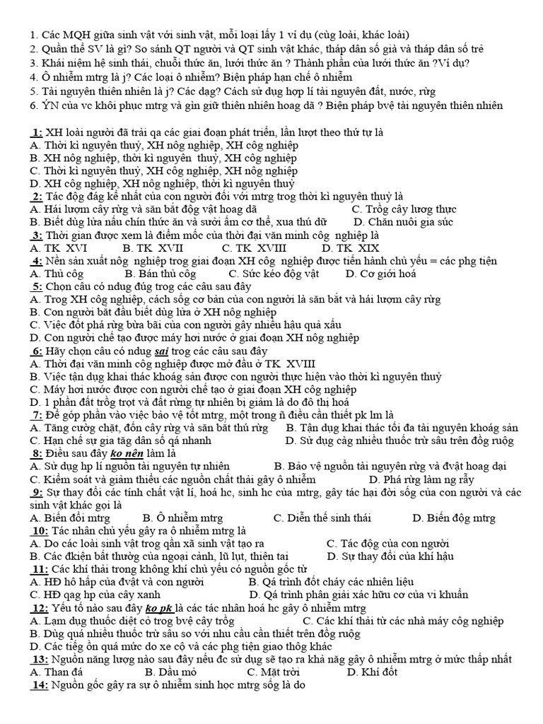 ĐC ÔN TẬP HKII SINH 9 (23-24) - học sinh | PDF