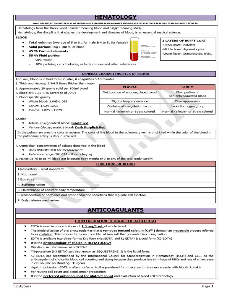 Hema 1 | PDF | Coagulation | Ethylenediaminetetraacetic Acid