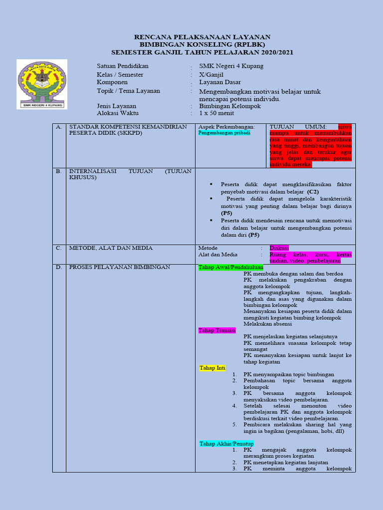 Contoh RPL Bimbingan Kelompok 2 | PDF