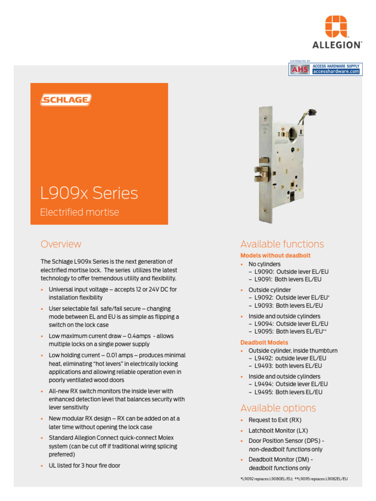 Schlage L909X Series Harness Cut-Sheet | Download Free PDF | Electrical ... Schlage L909X Series Harness Cut-Sheet | Download Free PDF | Electrical ...